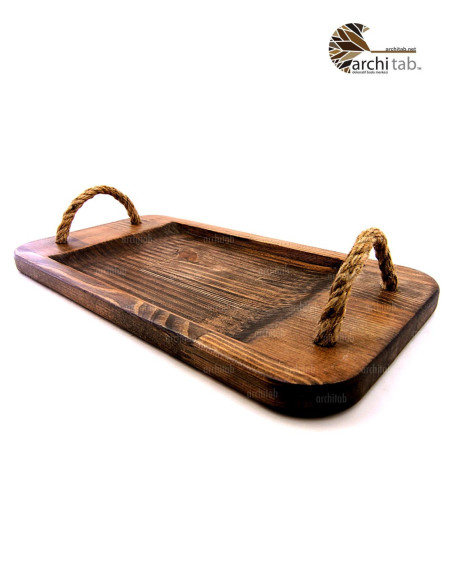 Natural Wooden Rope Serving Tray - Architab Atölye